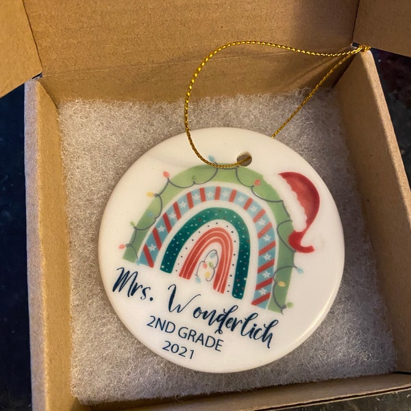 Teacher Christmas Ornament, Personalized Rainbow, Custom Ornament ...