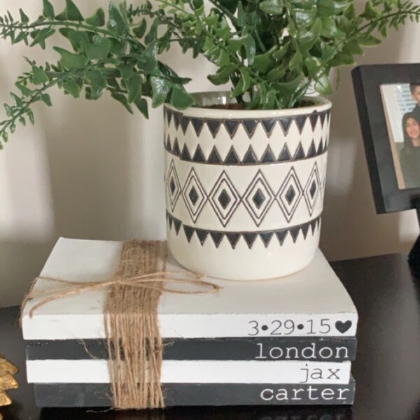 Black and White Book Stack | Hand Painted | Tiered Tray | Boho Chic ...