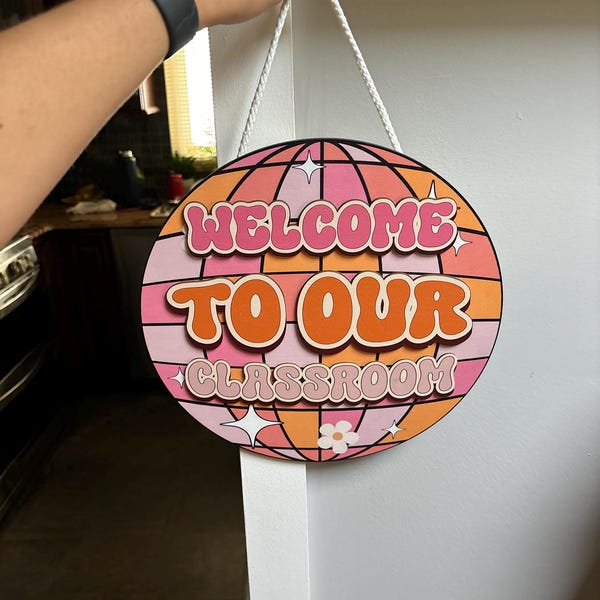 Disco Classroom Door Sign, Groovy Teacher Door Hanger, Back to School ...