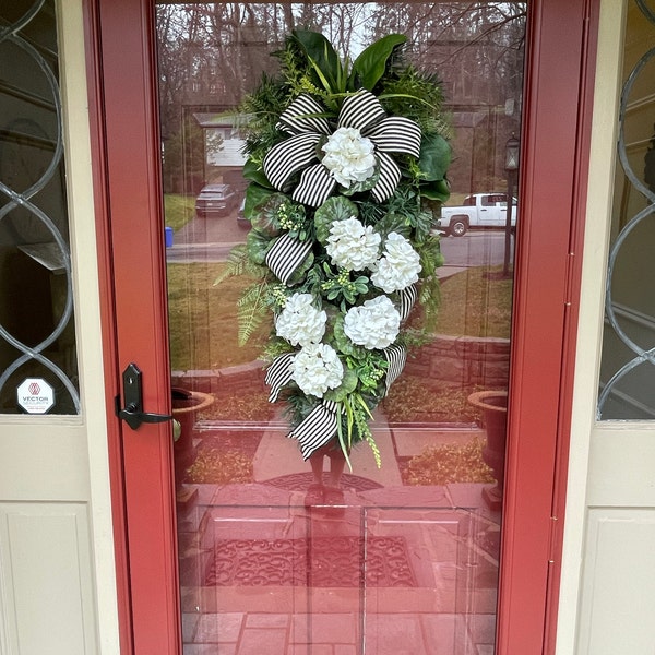 Spring Teardrop Swag, Pink Rose Floral & Burlap Swag, Mothers Day ...