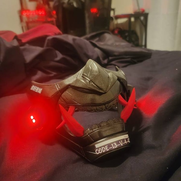 Oni Cyber Samurai Techwear LED Mask - Metallic Black - Etsy