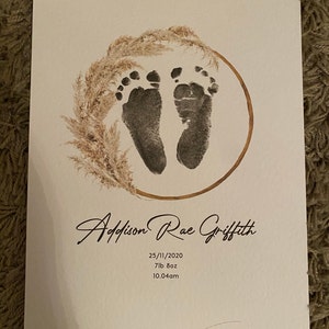 Boho Pampas Grass Baby Footprint Kit - Personalised, New Baby Keepsake ...