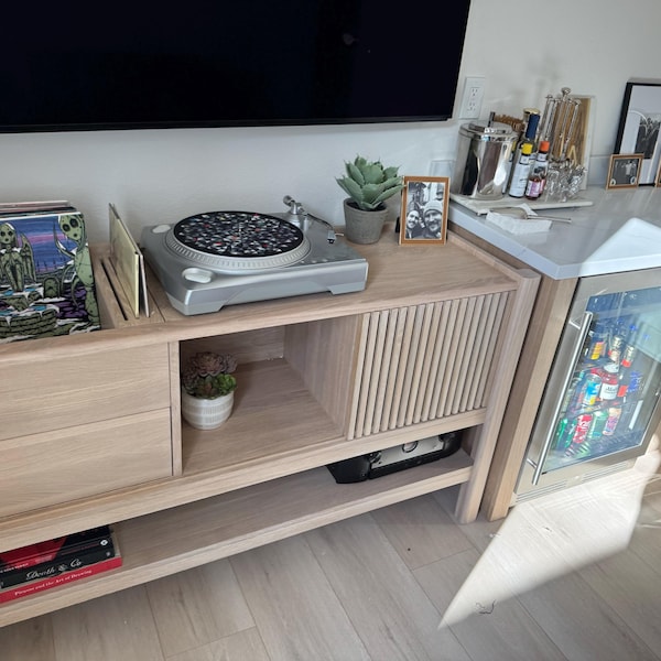 JAMM - Record Player Stand, Vinyl Record Storage Made of Solid Oak Wood ...