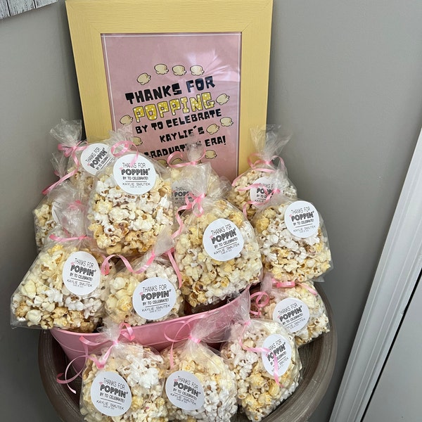 Graduation Popcorn Favor Bags & Stickers – Thanks for Poppin' by ...