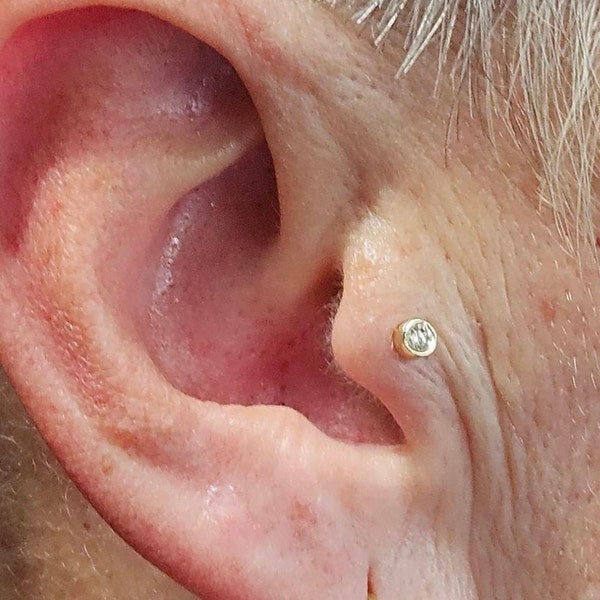 Diamond Real Solitaire Tragus Earrings, 14K Gold Tragus Stud Piercing ...