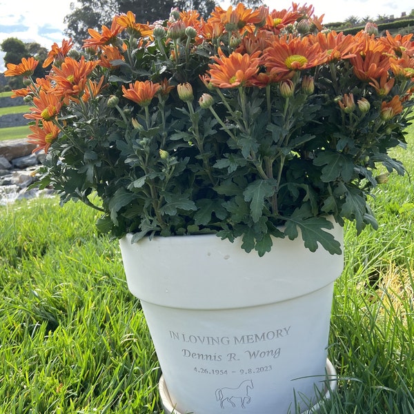 Engraved Memorial Flower Pot: Custom Carved Granite White Terracotta - Etsy