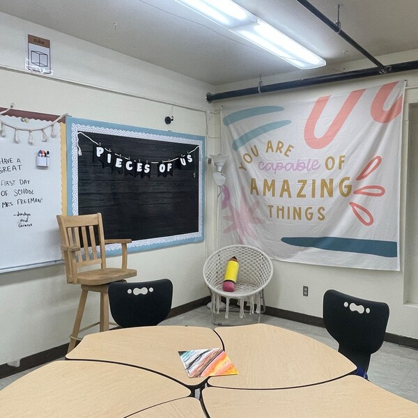 Elementary Classroom Area Rug Abstract Alphabet Boho, Bright Color ...