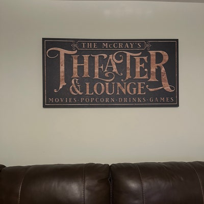 Personalized Theater & Lounge Large Rustic Wall Art Movie TV Room Sign ...