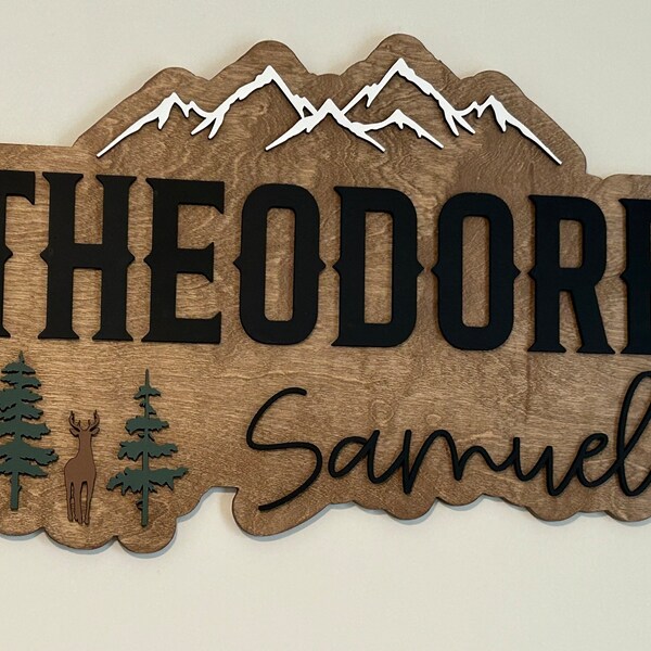 Custom Woodland Theme Name Sign, Wildlife Nursery Decor, Woodland 3D ...
