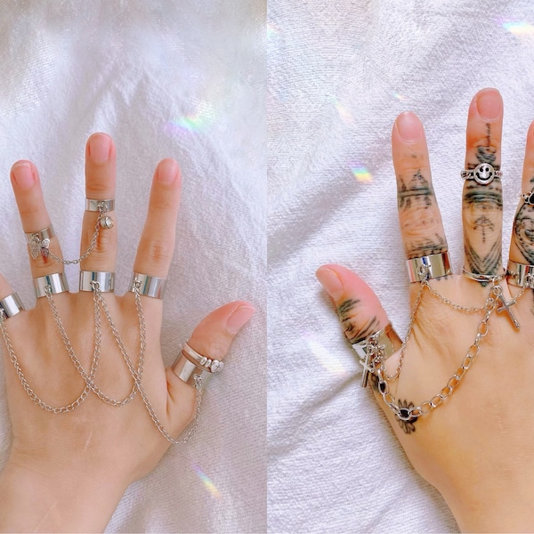 Handmade Five Finger Chain Rings | Adjustable Cross Chain Linked Cuff ...