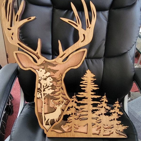 3D Deer Layered Art Wooden Layer Art Wood Cutout Laser Cut Gifts Gifts ...