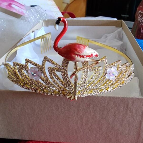 Pink Flamingo Tiara, Luau Pool Party Crown, Hawaiian Theme Birthday ...