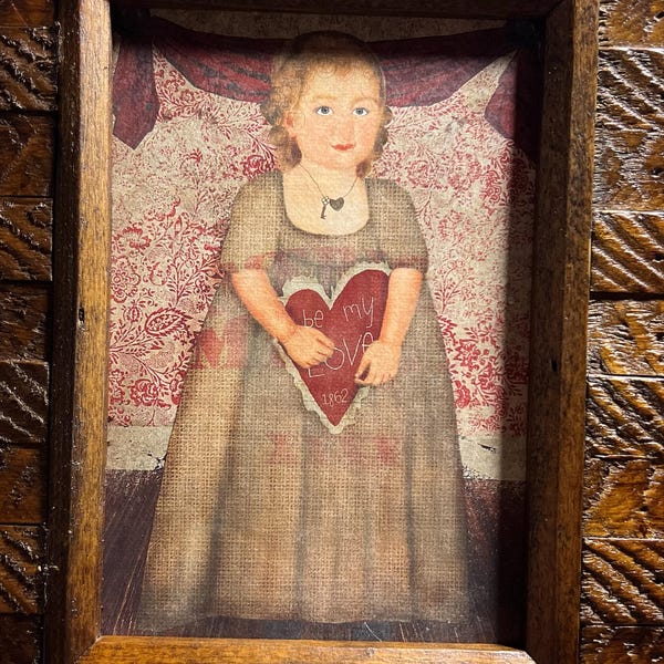 Handmade Primitive Folk Art Valentines Day Love One Another Heart and ...
