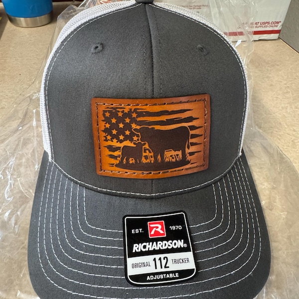 Richardson 112 Leather Patch Hat, Cattle Cow Tags, American Flag Cow ...