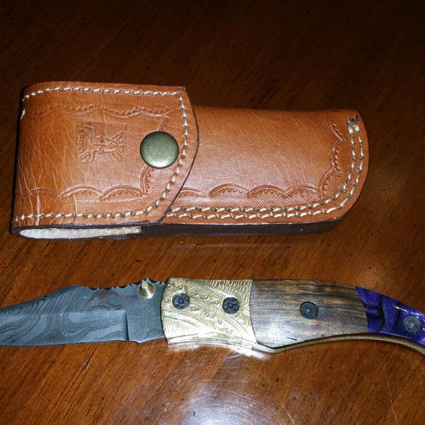 3.5" Titanium Coated Damascus Blade Custom Folding Knife W/ File-work ...