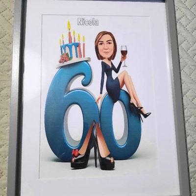 60th Birthday Caricature: Businessman in Gold With Gift, Perfect for ...