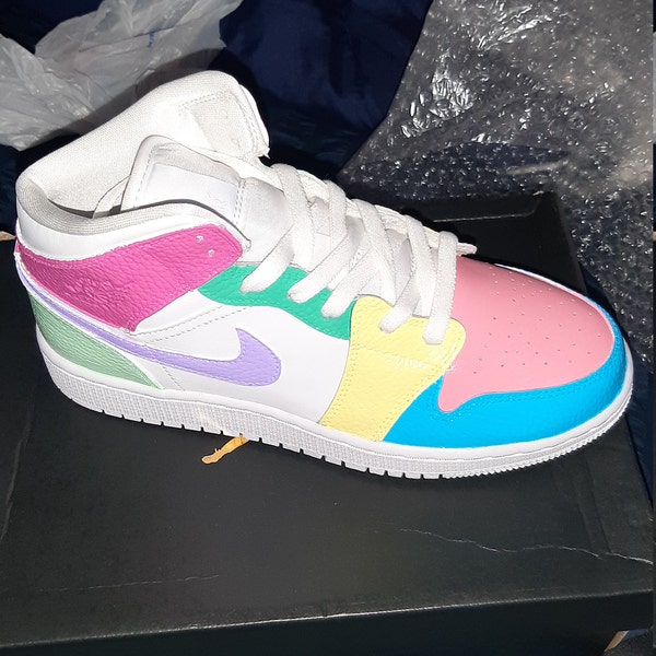 Custom “pastry J 1s-pink Purple Blue Green Yellow-check Sizing Before ...