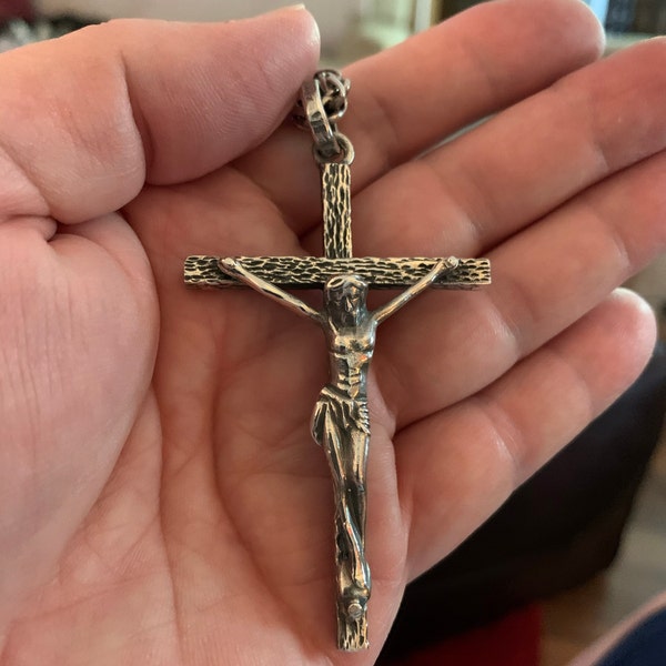 Solid Large Sterling Silver 925 Cross Crucifix Pendant Necklace ...