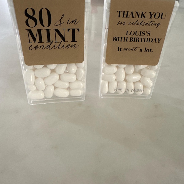 Birthday Party Mints Labels, Birthday Party Favors,60 and in Mint ...