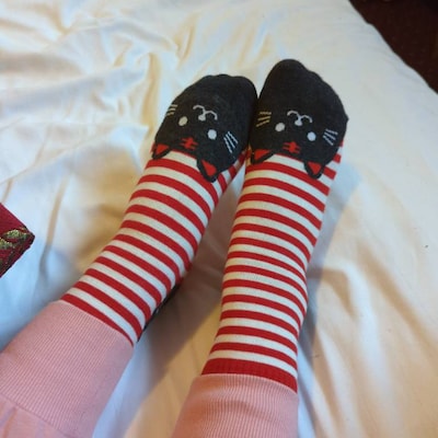 Cat Socks Ladies Cute Kitty Socks With Ears White With Cat - Etsy