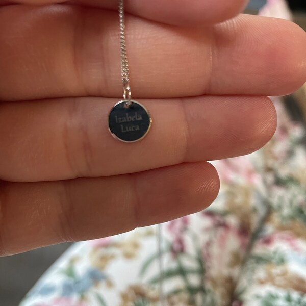 Custom Engraved Disc Necklace 14K Real Gold, 2 Side Engravable Disk ...