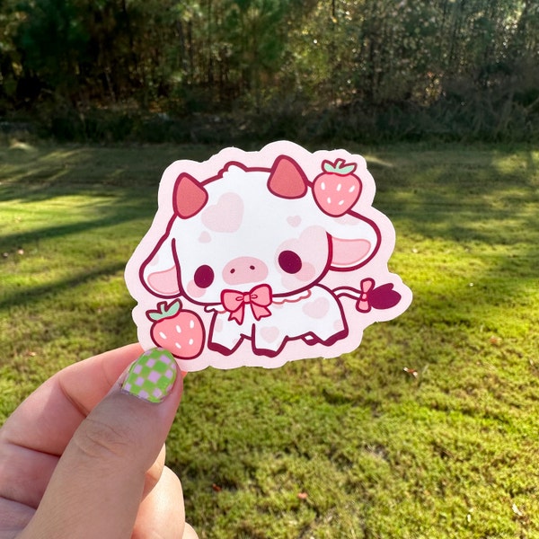 Strawberry Cow Matte Vinyl Sticker Cute Cow and Strawberry Sticker for ...