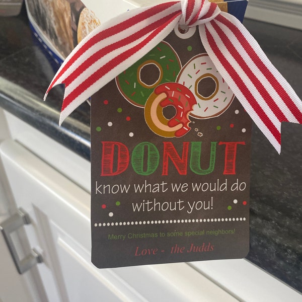 EDITABLE Donut Gift Tags, Christmas Teacher, Volunteer Nanny Babysitter ...