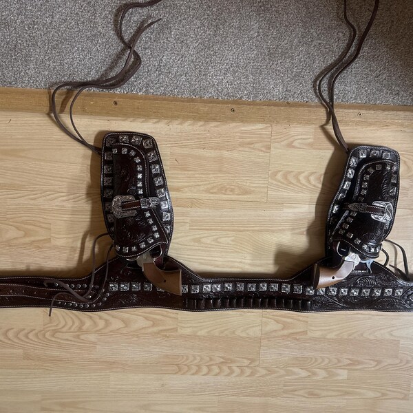 Cowboy Holster Vintage Leather Style Cartridge Belt Ruger Colt Sass ...