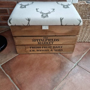 Large Wooden Storage Box With Fabric Upholstered Hinged Lid/seat - Etsy UK