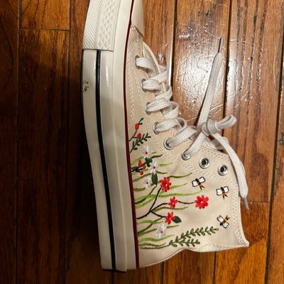 Custom Converse Embroidered Blue Mushroom and Small Flowers/ Converse ...