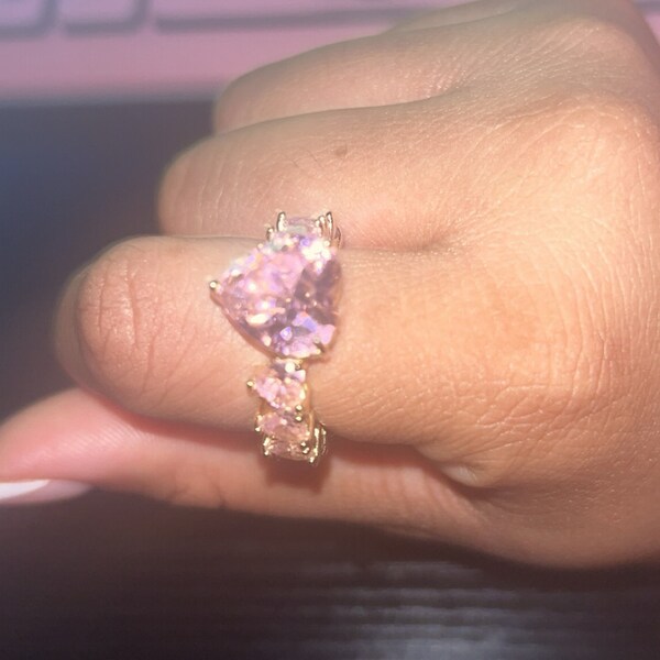 Pink HEART ICY RING | Pink Heart Gold Ring | Pink Heart Stone Ring ...