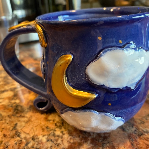 Moon Pottery Mug, Ceramic Coffee Mug, Gold Pottery Mugs, Space Pottery ...