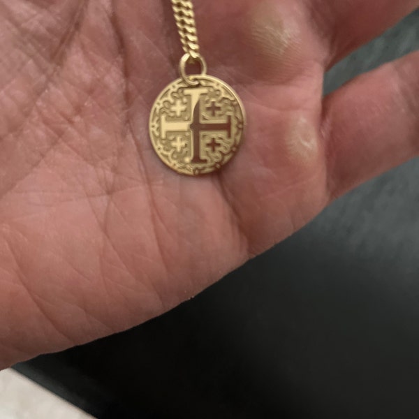 Dainty 14k Solid Gold Jerusalem Cross Coin Necklace: Greek Orthodox ...