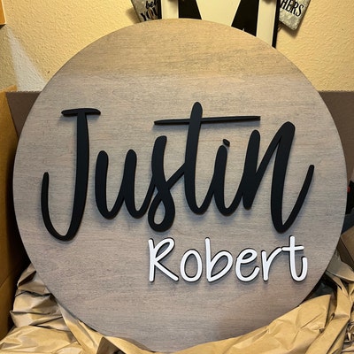 Custom Name Sign 12 36 Diameter Child or Baby Name Nursery Sign Baby ...