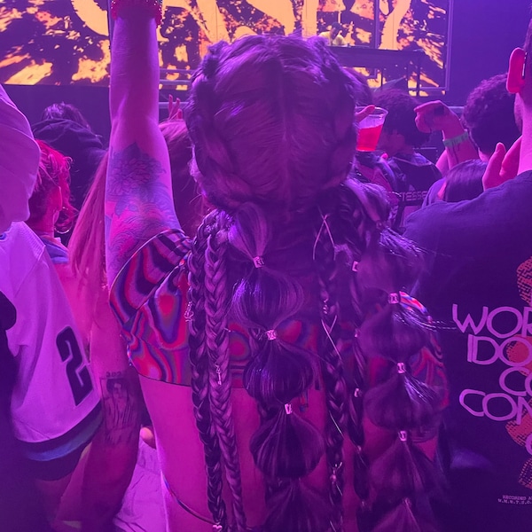 Purple Light Blue Light Pink Festival Braided Ponytails, Bubble Braids ...