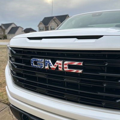 PRECUT GMC Sierra Gel Coated domed Patriotic Flag Emblem Overlay ...