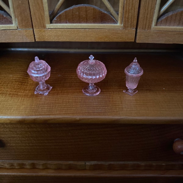 Dollhouse Miniature 3 Piece Candy Dish Set - Chrysnbon - Pink - 1:12 ...