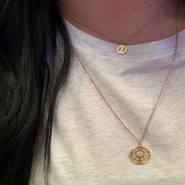 Gold Coin Necklace // Crown Coin Medallion // Minimal Necklace ...