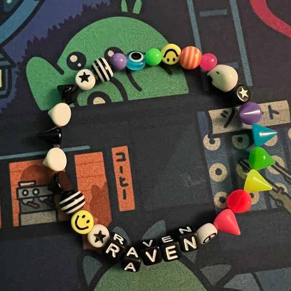 Beaded Rainbow Studded Spike Bracelet With Hearts, Smileys and Stars ...
