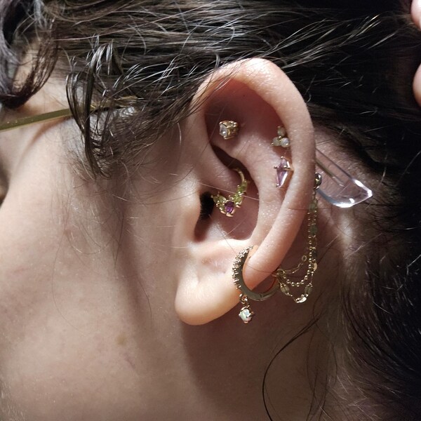 14K Solid Gold Dangle Triple Mixed Chain Attachment Sequin Chain ...