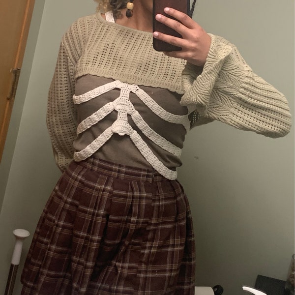 Crochet Skeleton Top, Skeleton Corset, Halloween Knit Top, Grunge ...