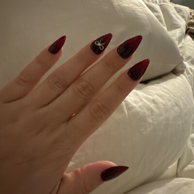 Claret Bowknot Hand Painted Nails /japanese Nails /custom Press on ...