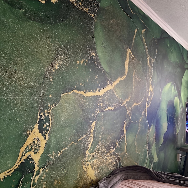 Vivid Green Emerald Marbled Art Wallpaper | Self Adhesive, Peel & Stick ...