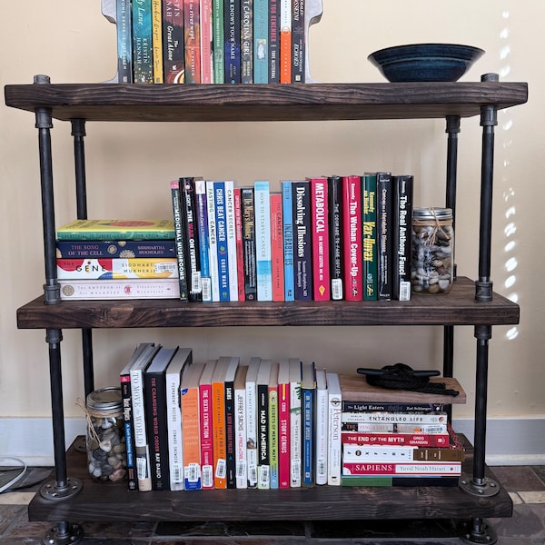 Steampunk Book Shelf, Industrial Bookcase, Wooden Book Case, Wooden ...