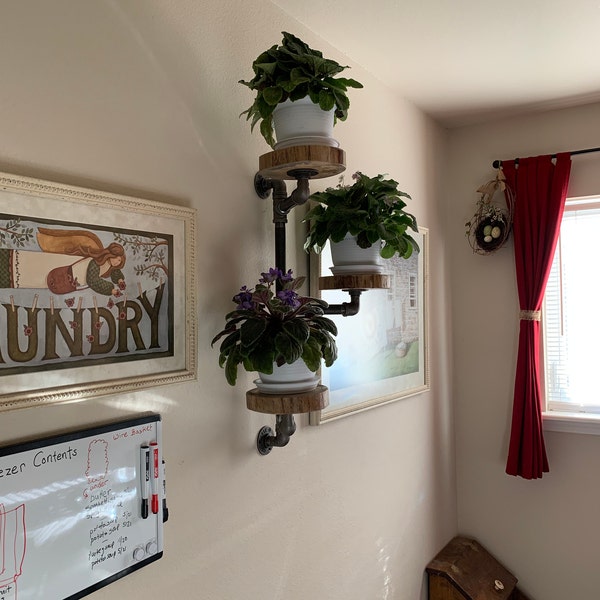 Natural Rustic Industrial Pipe & Wood Plant Shelf - Etsy