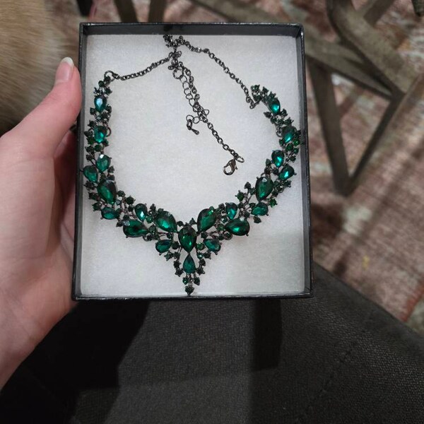 Green Earrings Necklace Set Emerald Green Rhinestone Crystal Drop ...