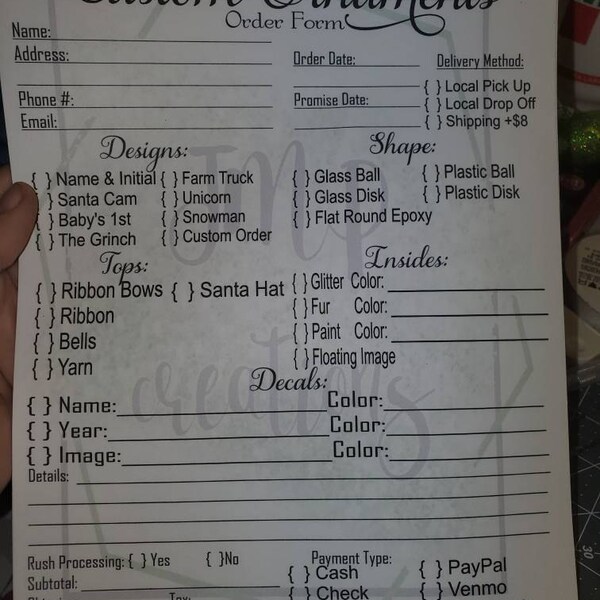 Custom Ornament DIY Editable Order Form Happy Planner Sized in PDF - Etsy