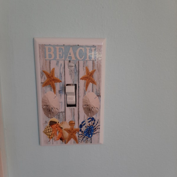 BEACH SEASHELLS Weathered Beach Wood Blue Crab Light Switch Cover Plate ...