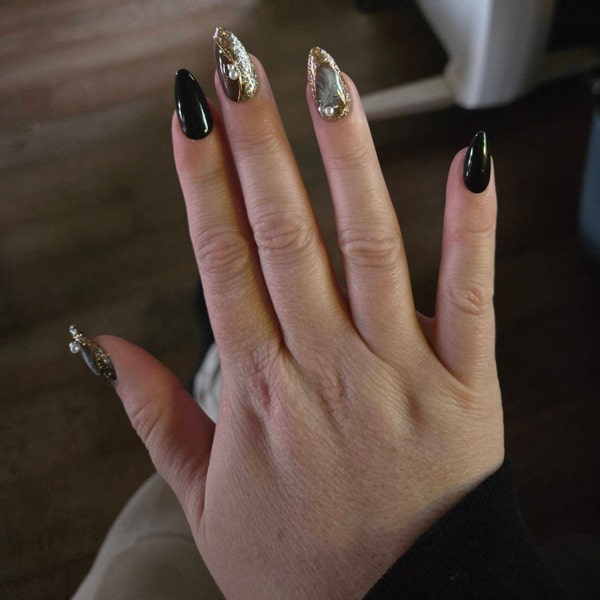 Luxury Floral Press on Nails With 3D Zircon Accents | Opulent Blossoms ...