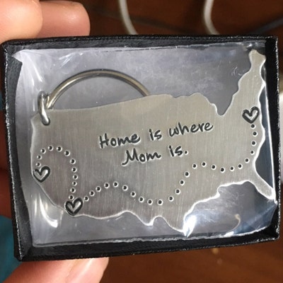 LARGE Home Keychain USA Keychain State Keychain Hand Stamped Gift Long ...